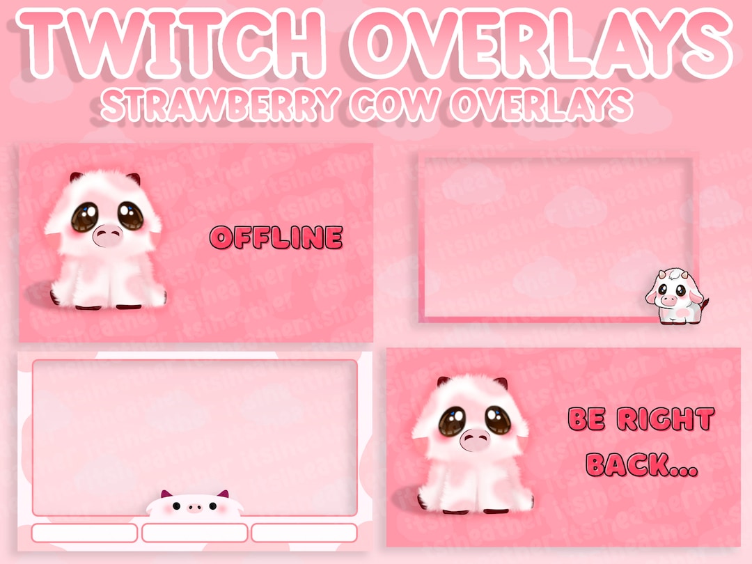Cute Strawberry Cow Animated Twitch Scenes and Overlay - BRB, Stream ...
