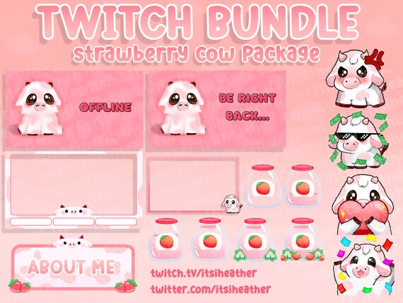 Cute Strawberry Cow Twitch Overlays GIANT Bundle 4 Scenes 1 - Etsy