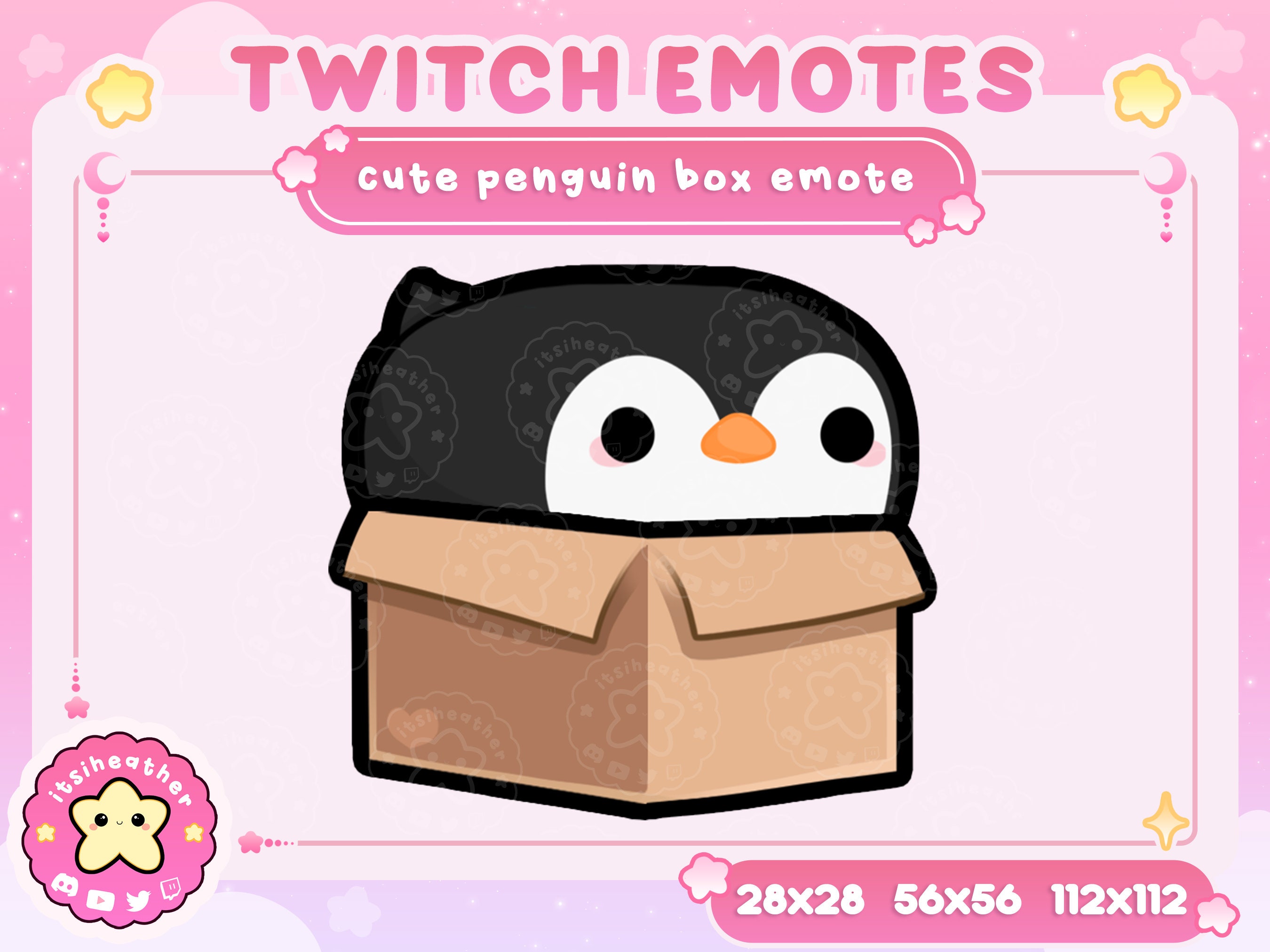 Cute Kawaii Penguin Box Emote - Twitch, Youtube, Discord Emojis - Etsy