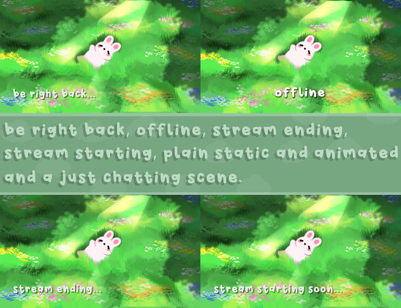 Cute Kawaii Bunny Flower Field Animated Twitch Scenes and Overlay - BRB ...