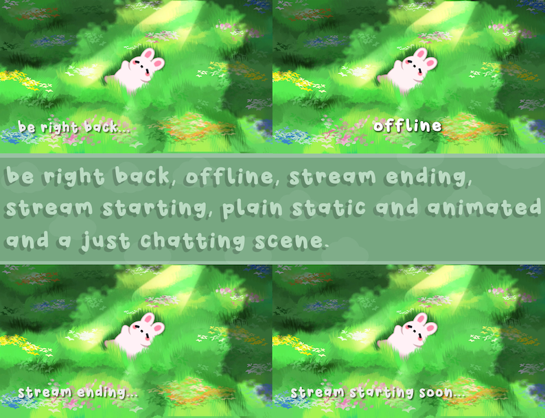 Cute Kawaii Bunny Flower Field Animated Twitch Scenes and Overlay BRB ...