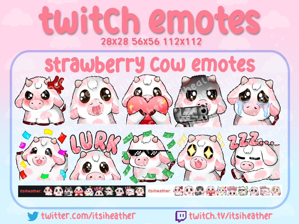 Cute Strawberry Cow Twitch Overlays GIANT Bundle - 4 Scenes, 1 Overlay ...