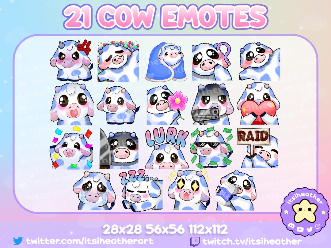 GIANT Set of 19 Cute Blueberry Cow Emotes + 2 Animated Emotes- Twitch ...