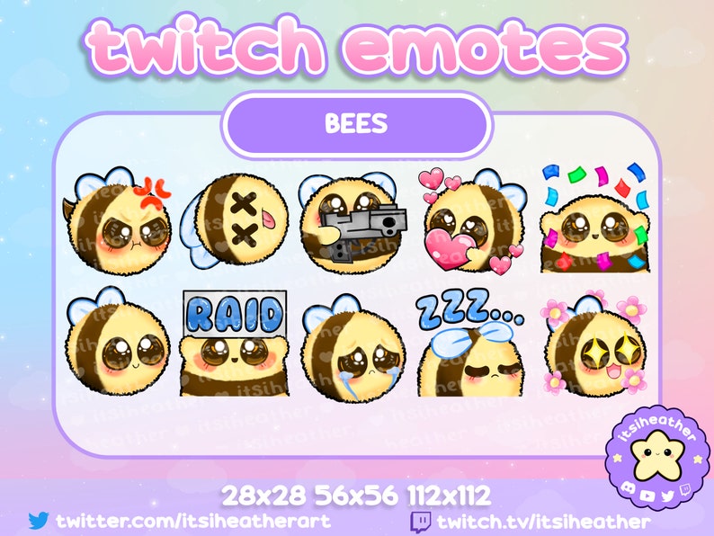 Cute Bee Emotes - Angry, Love, Hype, Raid, Sad, Sleep, Wow - 10 Pack ...