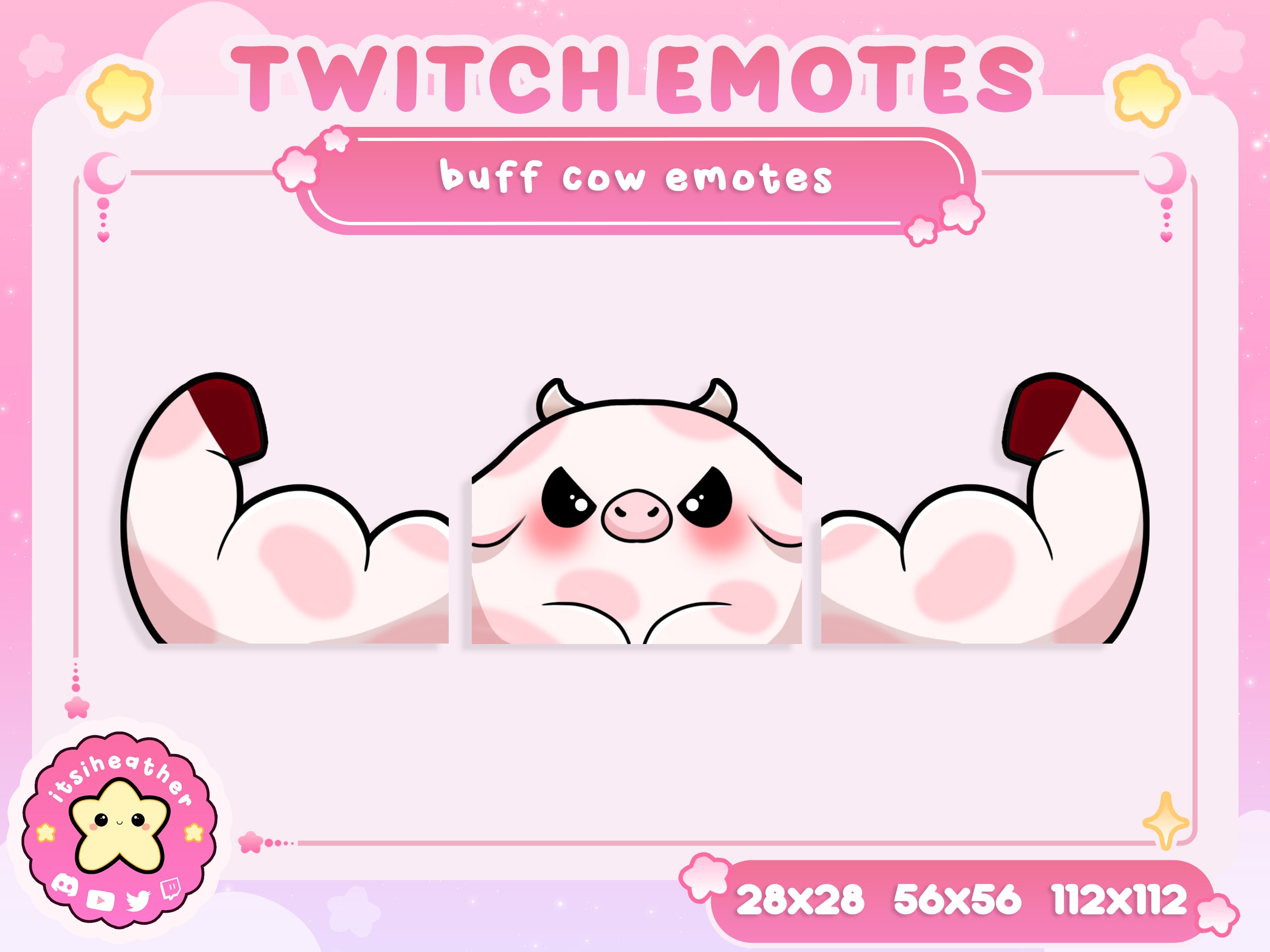 Cute Kawaii Buff Flexing Strong Strawberry Cow Emote - Twitch, Youtube ...