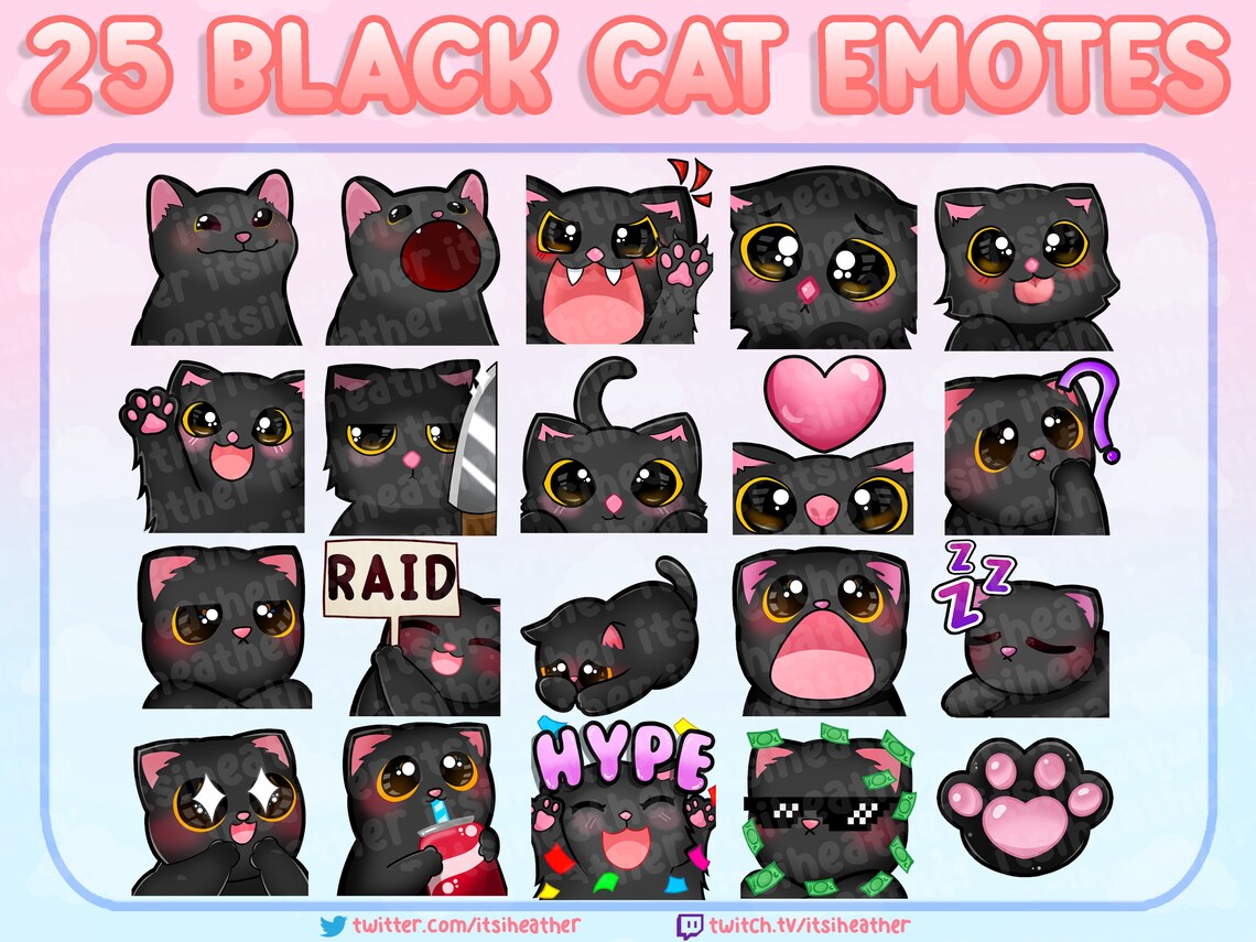 GIANT Set of 21 Cute Black Cat Emotes 4 Animated Emotes - Etsy