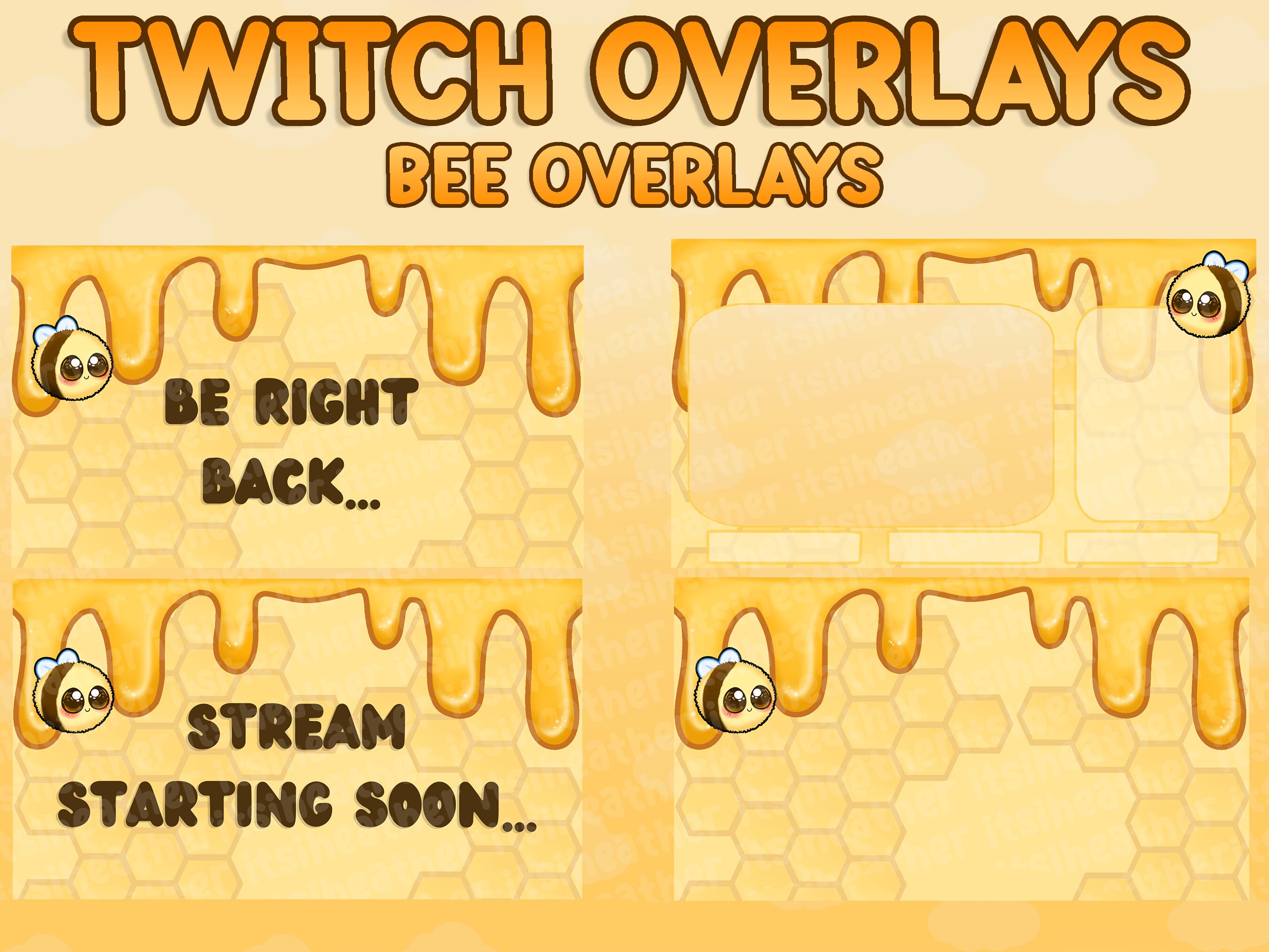 Cute Bee Animated Twitch Scenes and Overlay - BRB, Stream Starting ...