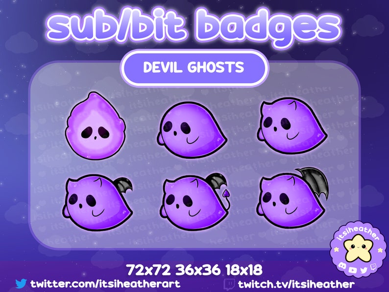 Cute Purple Spooky Ghost Sub/bit Badges - Twitch, Discord, Youtube - Etsy