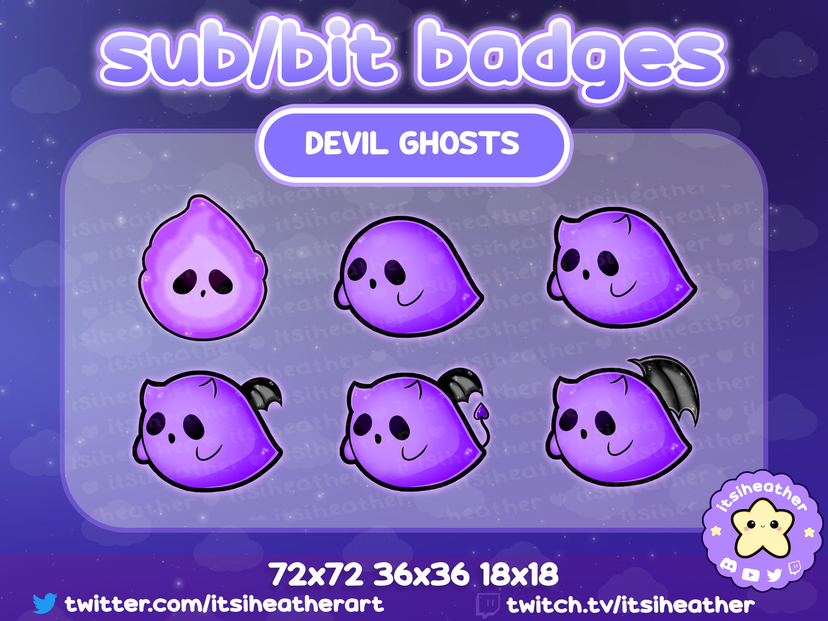 Cute Purple Spooky Ghost Sub/bit Badges - Twitch, Discord, Youtube - Etsy