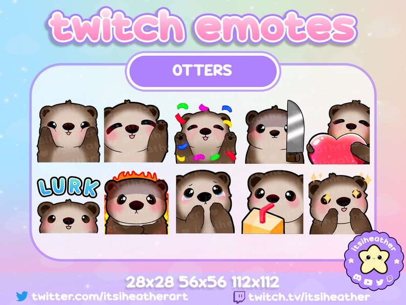 Cute Otter Emotes - 10 Pack - Twitch, Youtube, Discord Emojis - Etsy