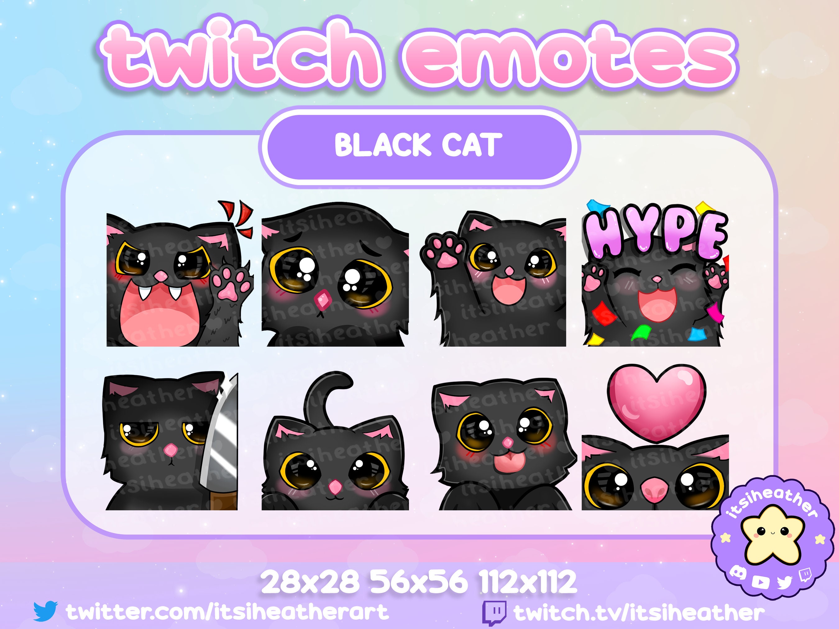 Cute Black Cat Emotes - 8 Pack - Twitch, Youtube, Discord Emojis - Etsy