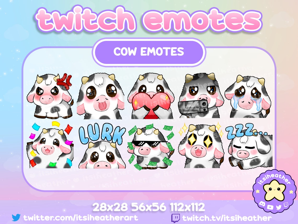 Cute Cow Emotes - 10 Pack - Twitch, Youtube, Discord Emojis - Etsy