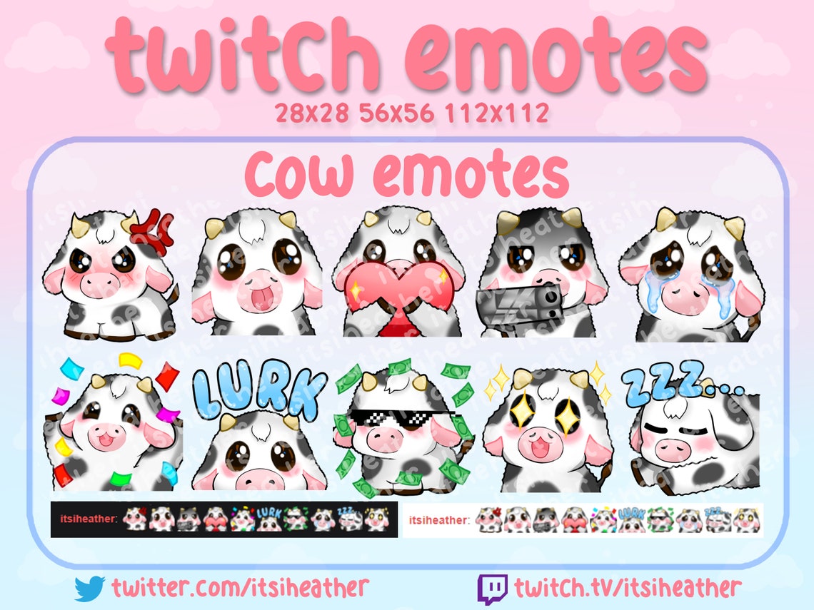 Cute Cow Emotes 10 Pack Twitch Youtube Discord Emojis - Etsy