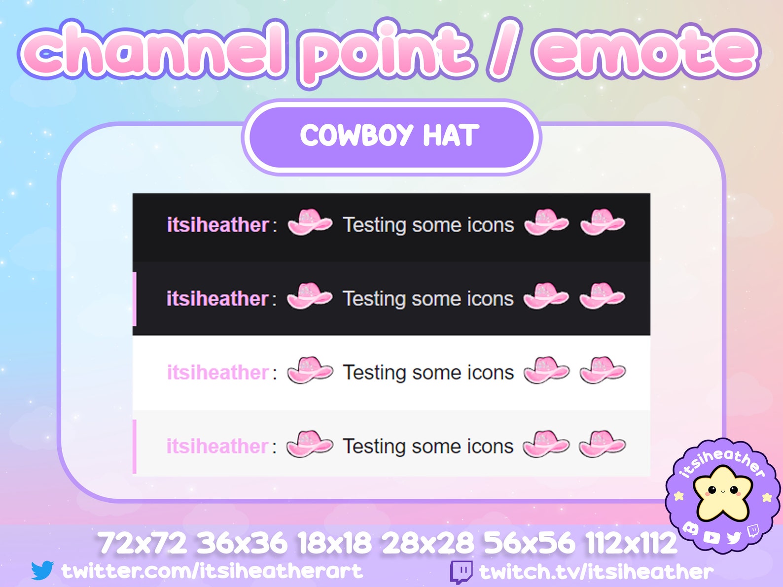 PINK Cute Sparkle Cowboy Cowgirl Country Hat Channel Point Icon / Emote ...