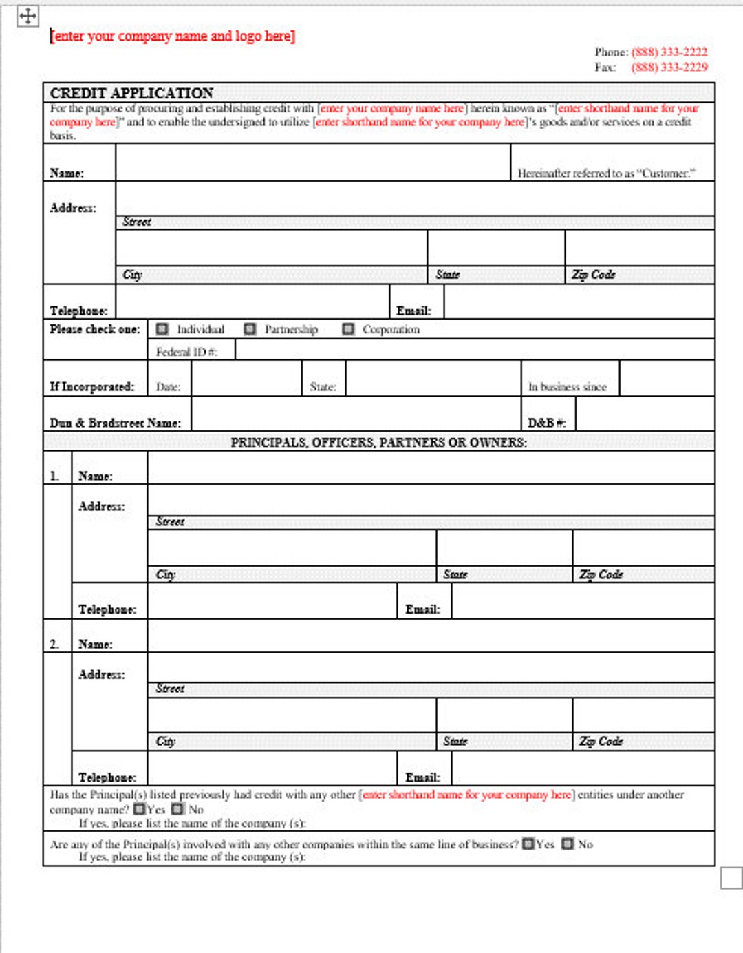 Credit Application INSTANT Digital Download - Fortune 500-worthy B2B ...