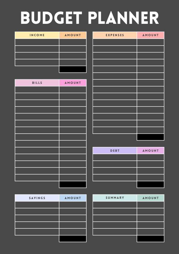 Monthly Budget Planner With Night Mode – Colorful Digital Finance ...