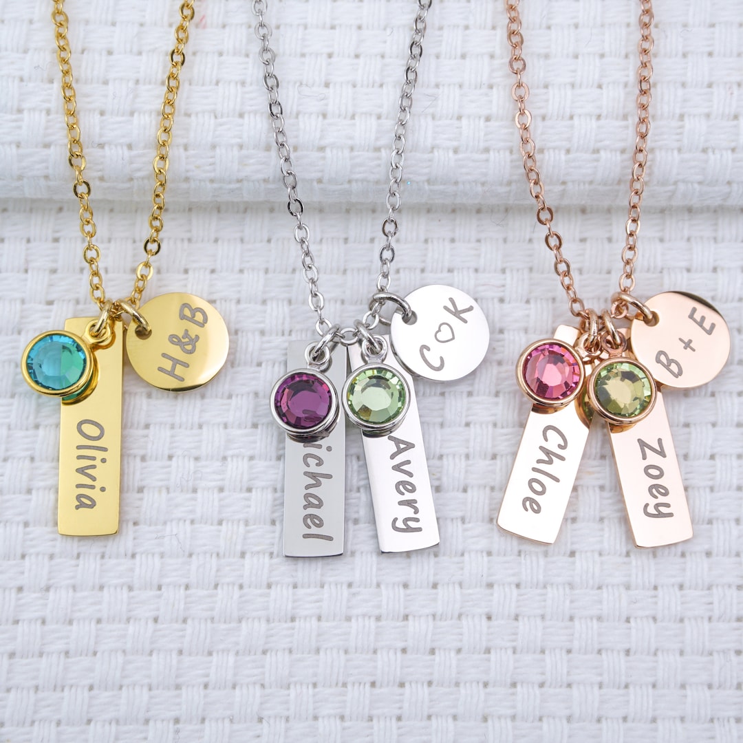 Personalized Custom Family Necklace Kids 2 3 4 5 Children's Name Bar ...