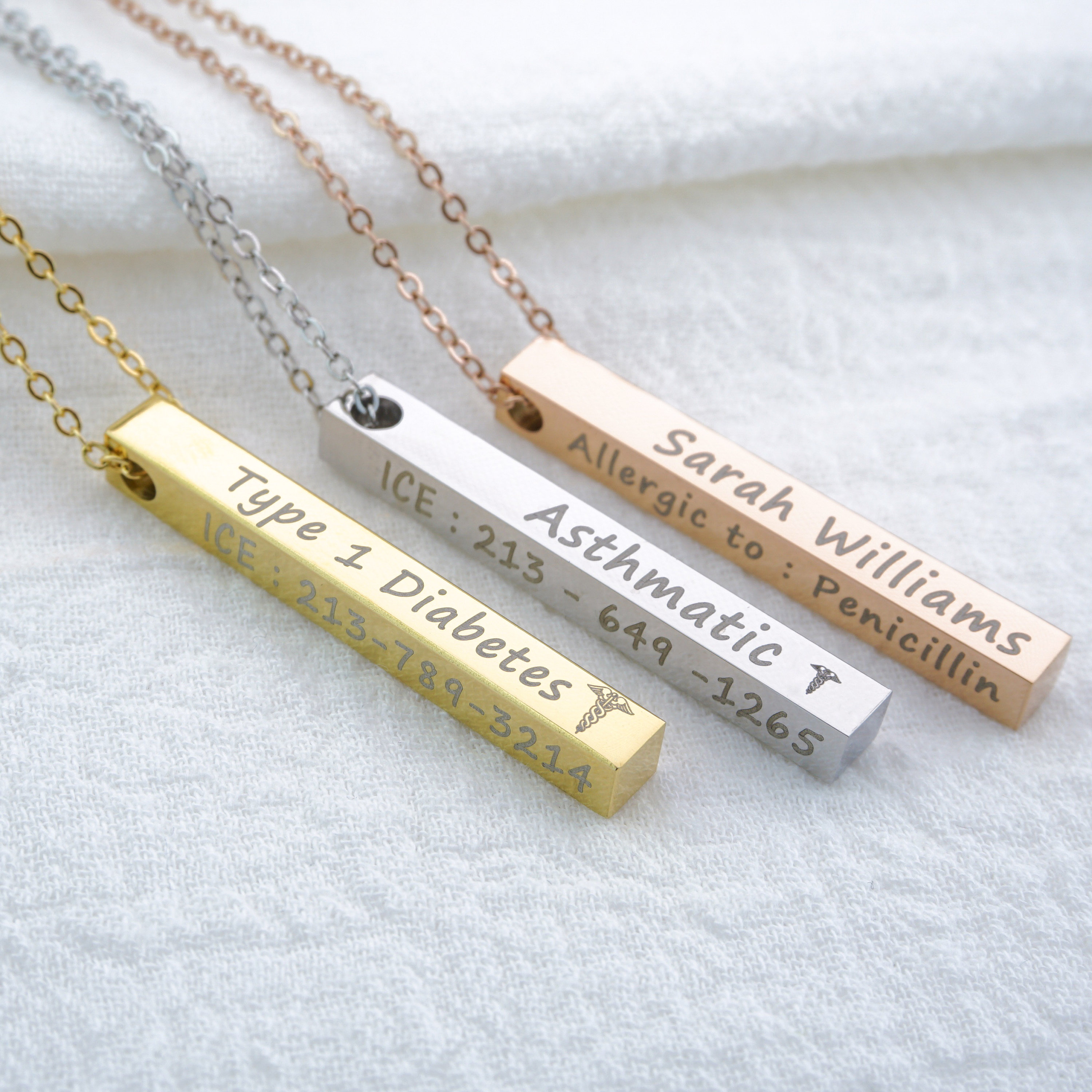 Personalized Custom Medical Id Necklace Medical Id Alert Bar Jewelry ...