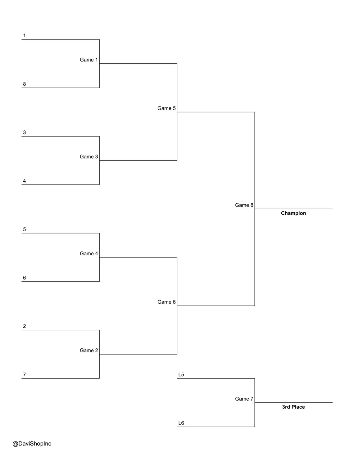 8-team Single and Double Elimination Playoff Brackets | PDF JPG and Hi ...