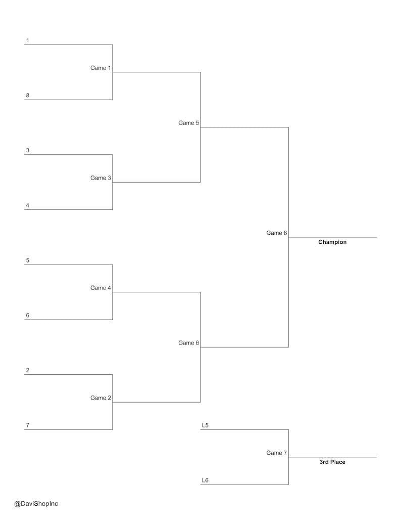8-team Single and Double Elimination Playoff Brackets | PDF JPG and Hi ...