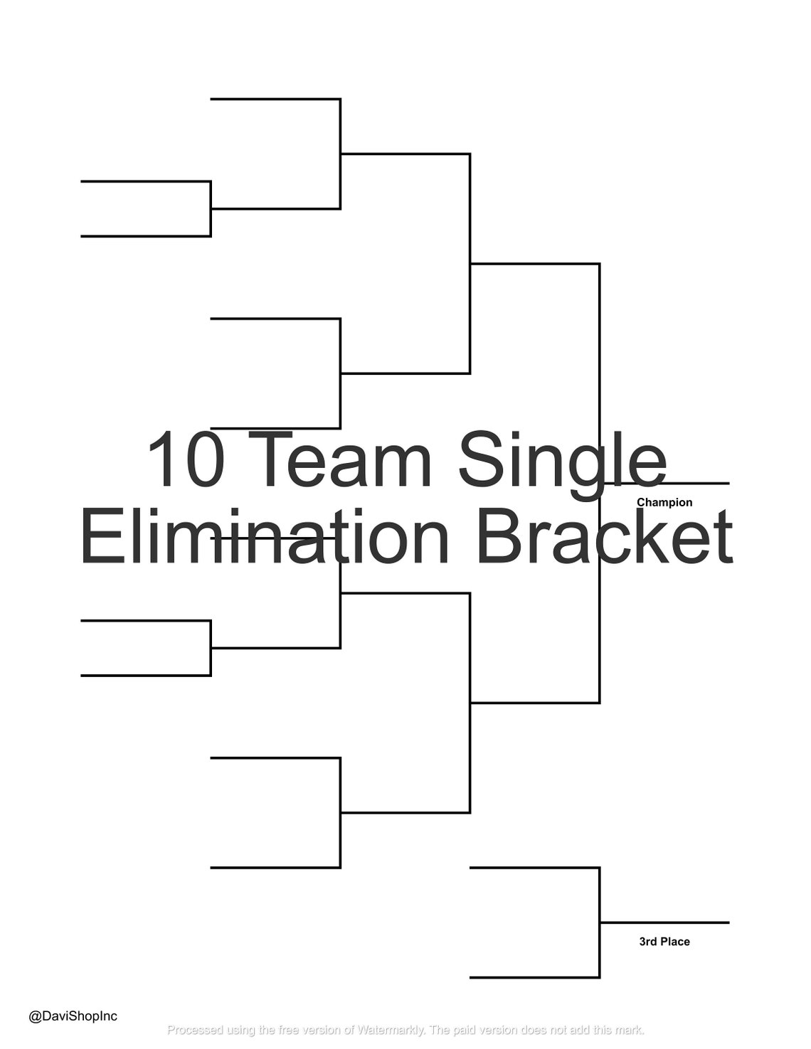 10-team Single and Double Elimination Playoff Brackets | PDF JPG and Hi-resolution PNG - Etsy
