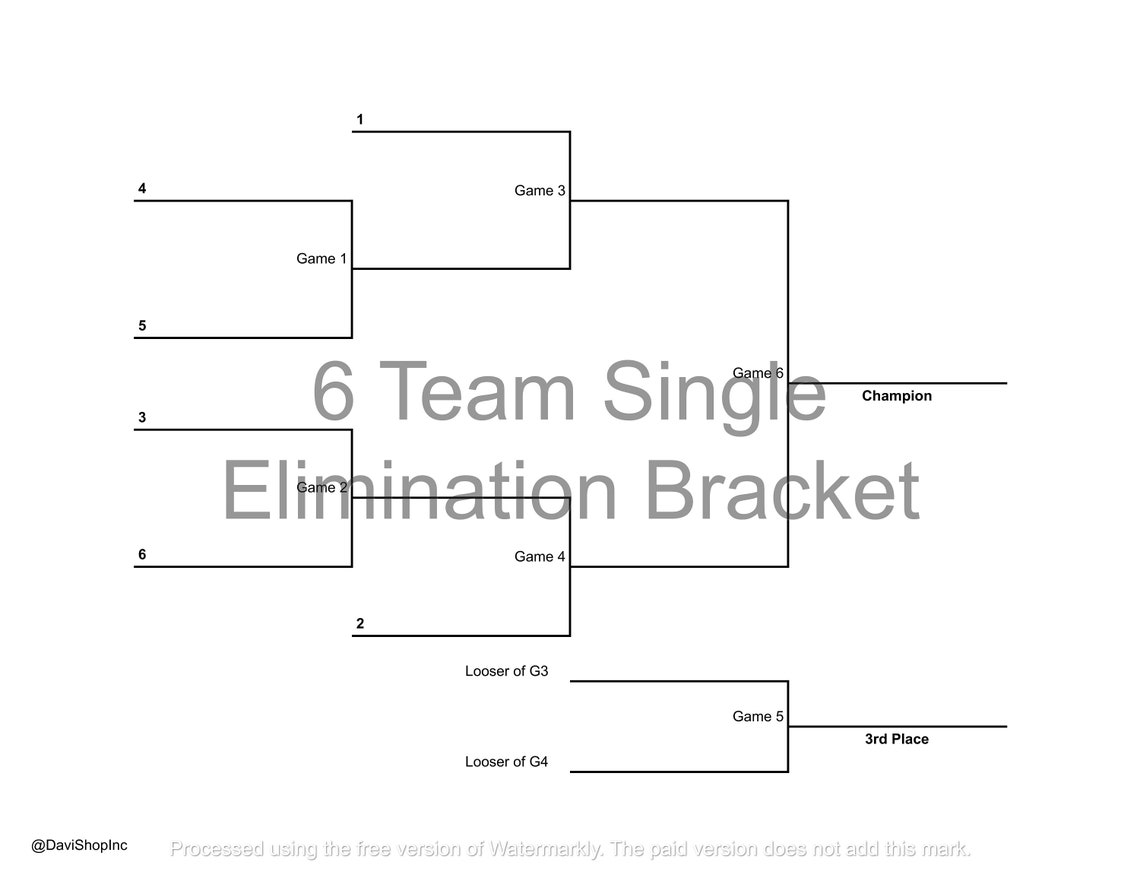 6-team Single and Double Elimination Playoff Brackets | PDF JPG and Hi ...