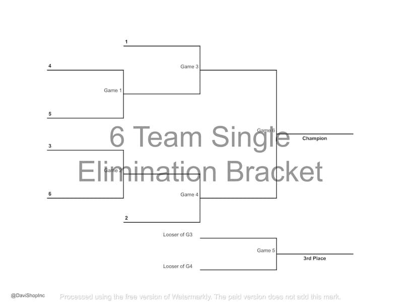 6-team Single and Double Elimination Playoff Brackets | PDF JPG and Hi ...