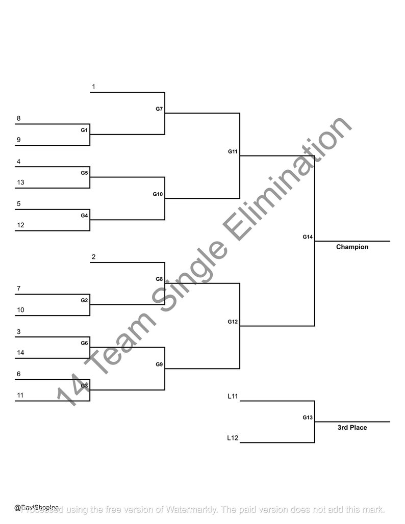 14-team Single and Double Elimination Playoff Brackets | PDF JPG and Hi ...