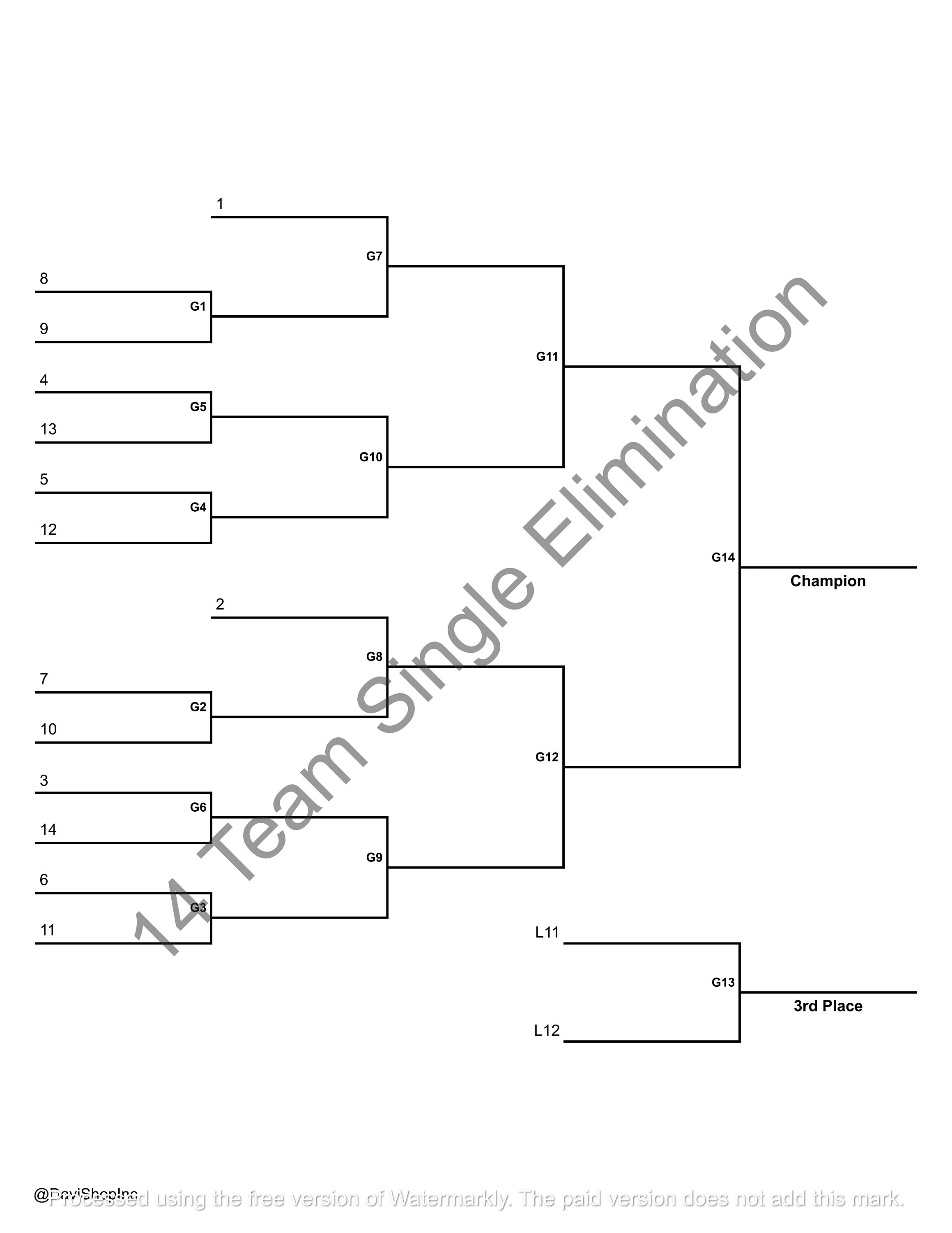 14-team Single and Double Elimination Playoff Brackets | PDF JPG and Hi ...
