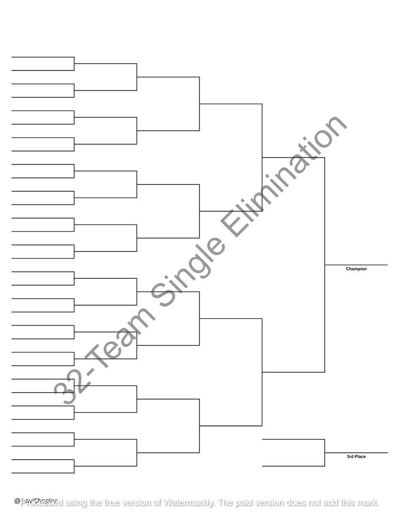 32-team Single and Double Elimination Playoff Brackets | PDF JPG and Hi ...