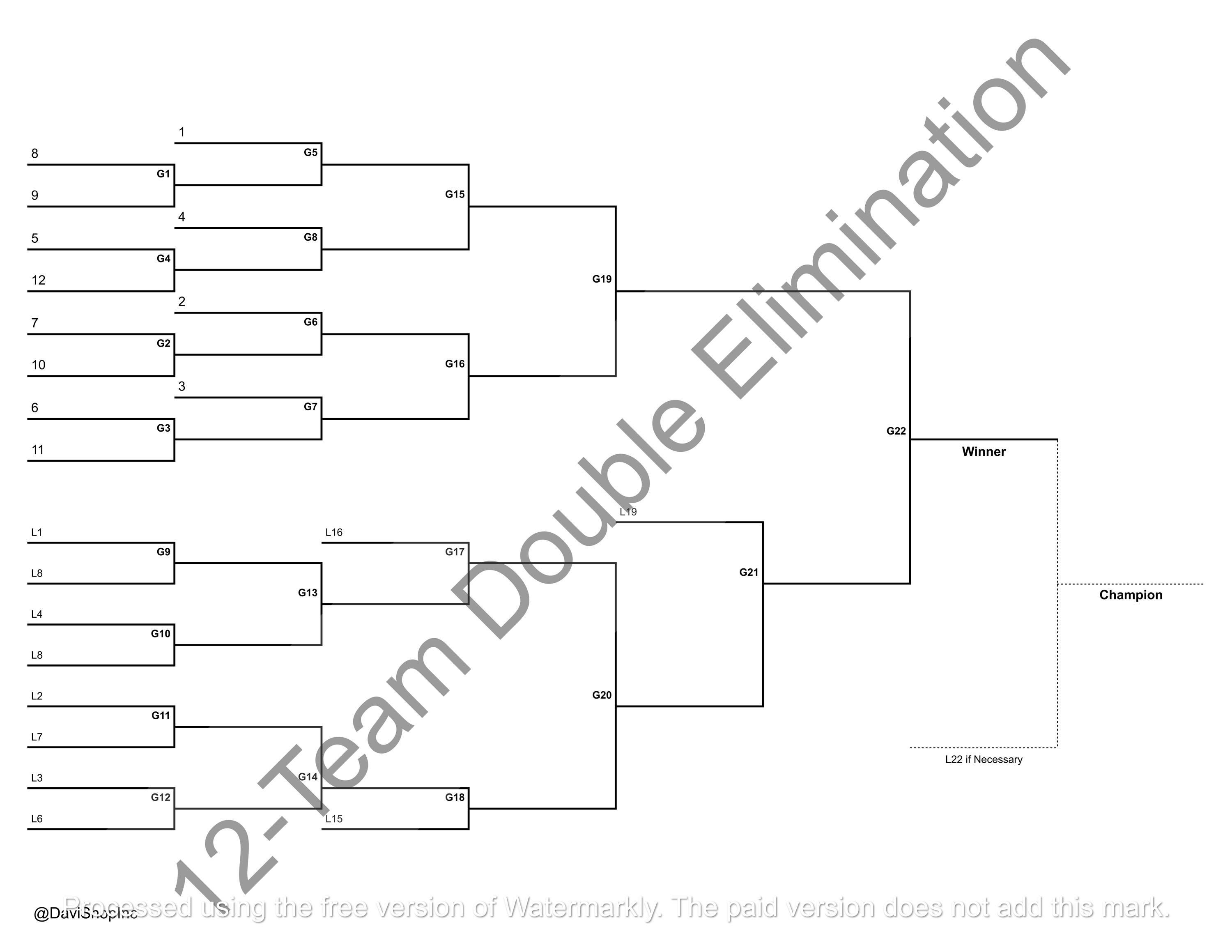 12-team Single and Double Elimination Playoff Brackets | PDF JPG and Hi ...