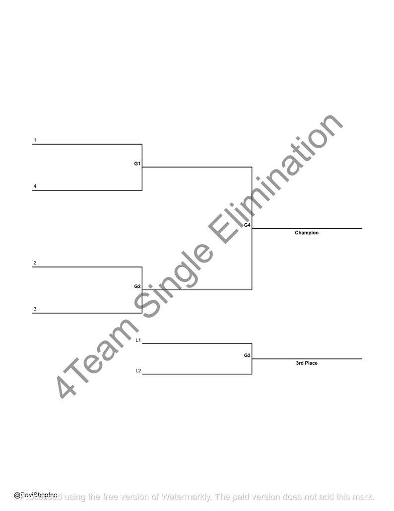 4-team Single and Double Elimination Playoff Brackets | PDF JPG and Hi ...