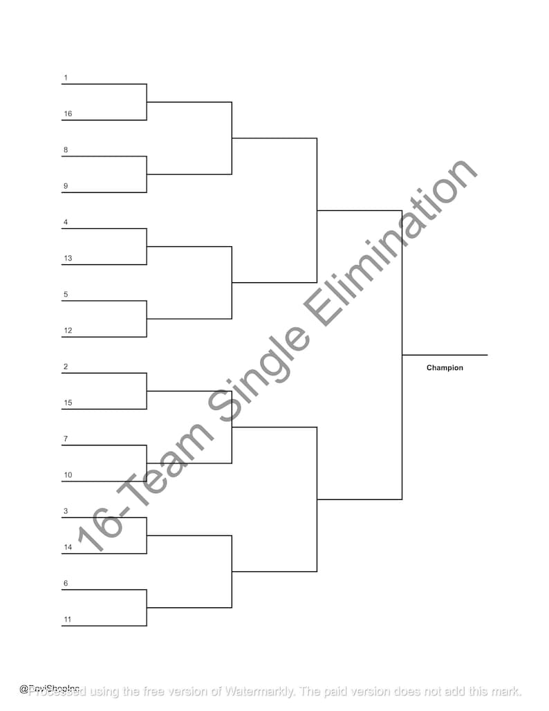 16-team Single and Double Elimination Playoff Brackets | PDF JPG and Hi ...