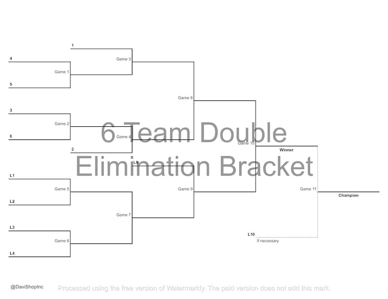 6-team Single and Double Elimination Playoff Brackets | PDF JPG and Hi ...