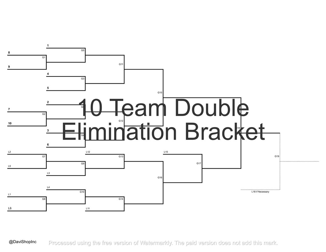 10-team Single and Double Elimination Playoff Brackets | PDF JPG and Hi ...