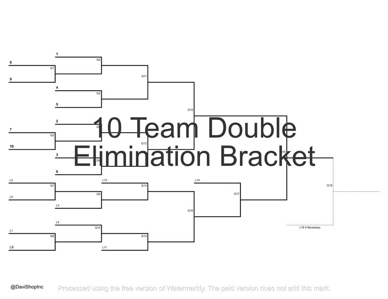 10-team Single and Double Elimination Playoff Brackets | PDF JPG and Hi ...