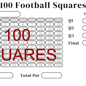 Football Squares, 100 Squares, Super Bowl Squares, Football Pool ...