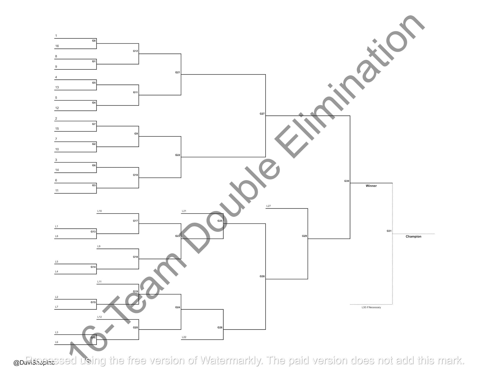 16-team Single and Double Elimination Playoff Brackets | PDF JPG and Hi ...