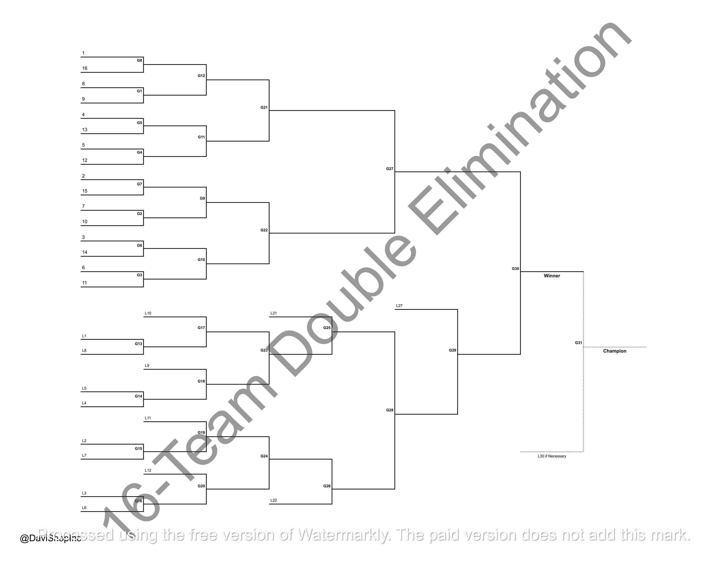16-team Single and Double Elimination Playoff Brackets | PDF JPG and Hi ...