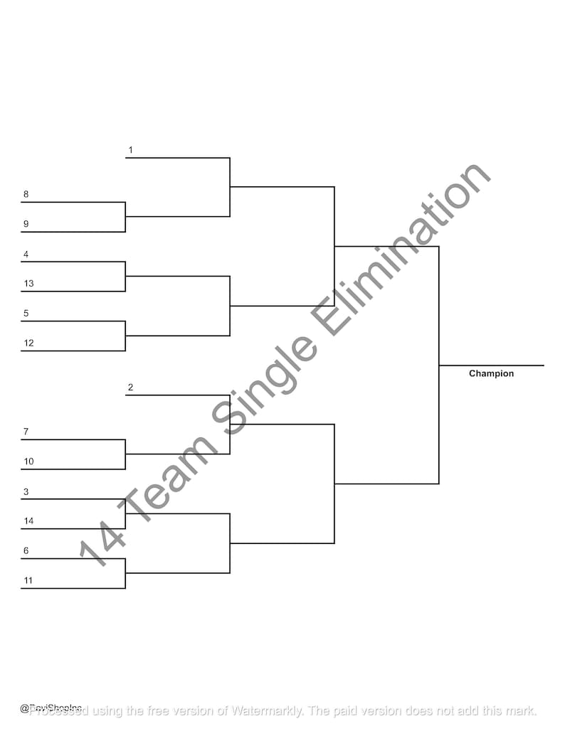 14-team Single and Double Elimination Playoff Brackets | PDF JPG and Hi ...