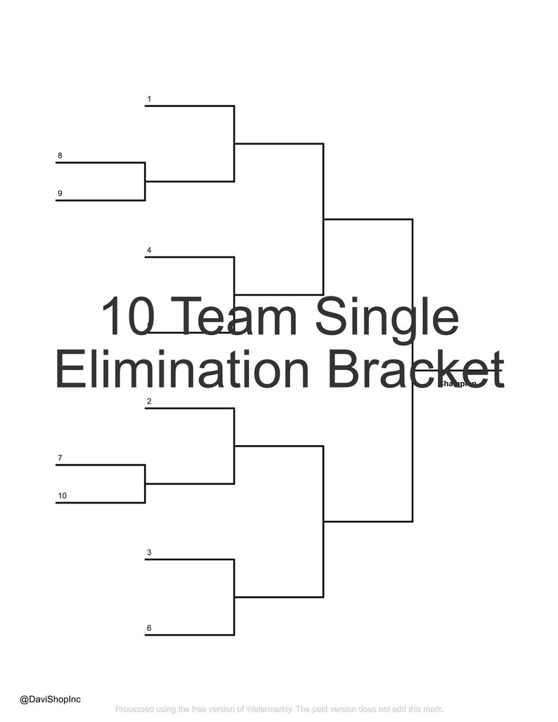 10-team Single and Double Elimination Playoff Brackets | PDF JPG and Hi ...