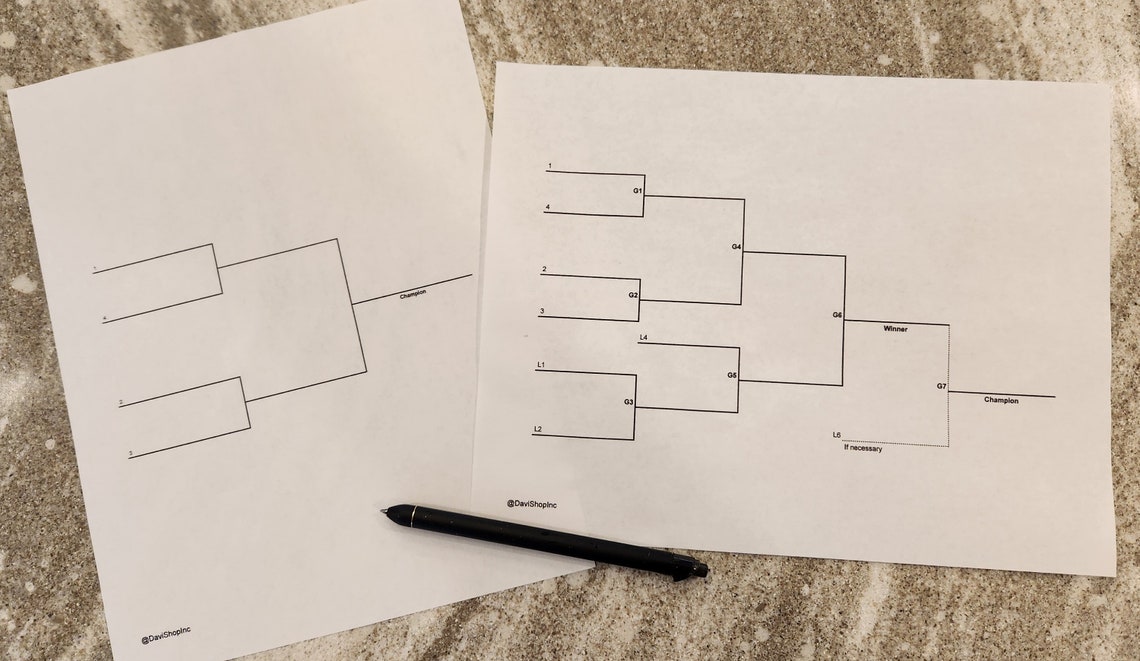 4-team Single and Double Elimination Playoff Brackets | PDF JPG and Hi ...
