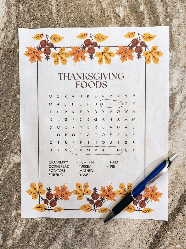 Thanksgiving Word Search | Family Fun | Instant Download - Etsy