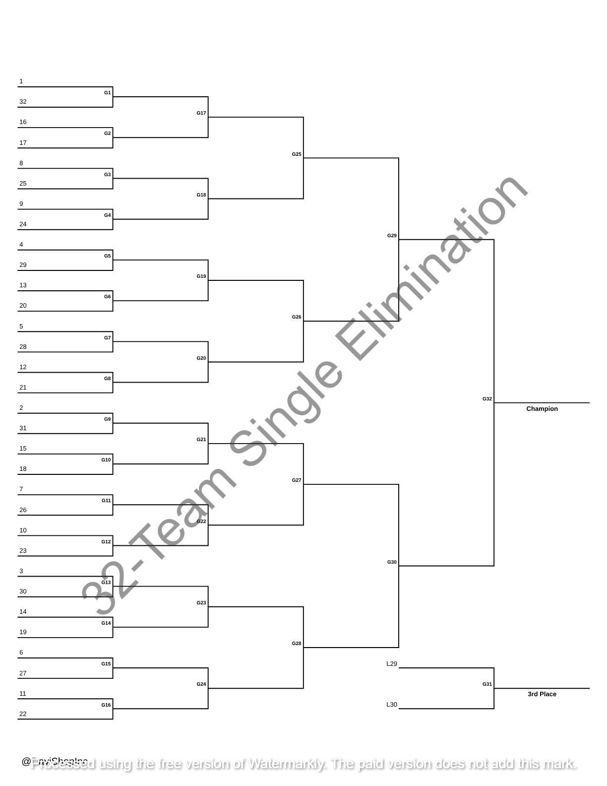 32-team Single and Double Elimination Playoff Brackets | PDF JPG and Hi ...