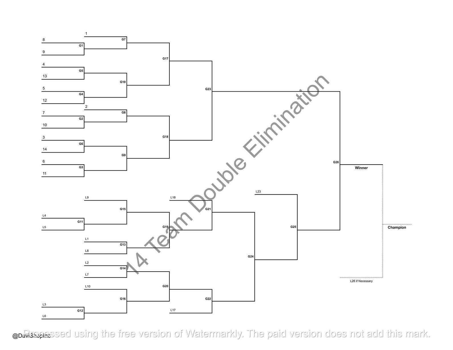 14-team Single and Double Elimination Playoff Brackets | PDF JPG and Hi ...