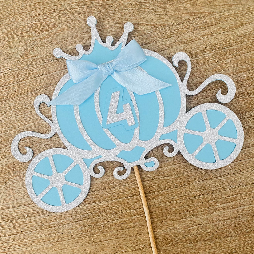 Princess Carriage Blue Personalized Number Birthday Party Decor Cake ...