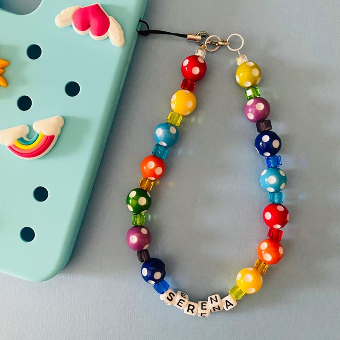 Personalized Polka Dot Name Mobile Key Charm Chain - Etsy