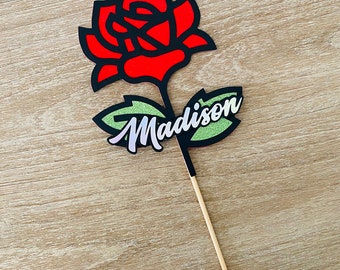 Rose Birthday Round Cake Topper Maple Wood - Etsy