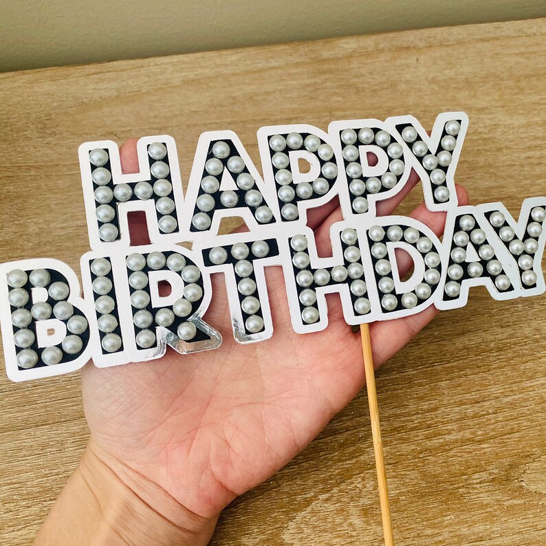 Happy Birthday Pearl Party Decor Cake Topper - Etsy