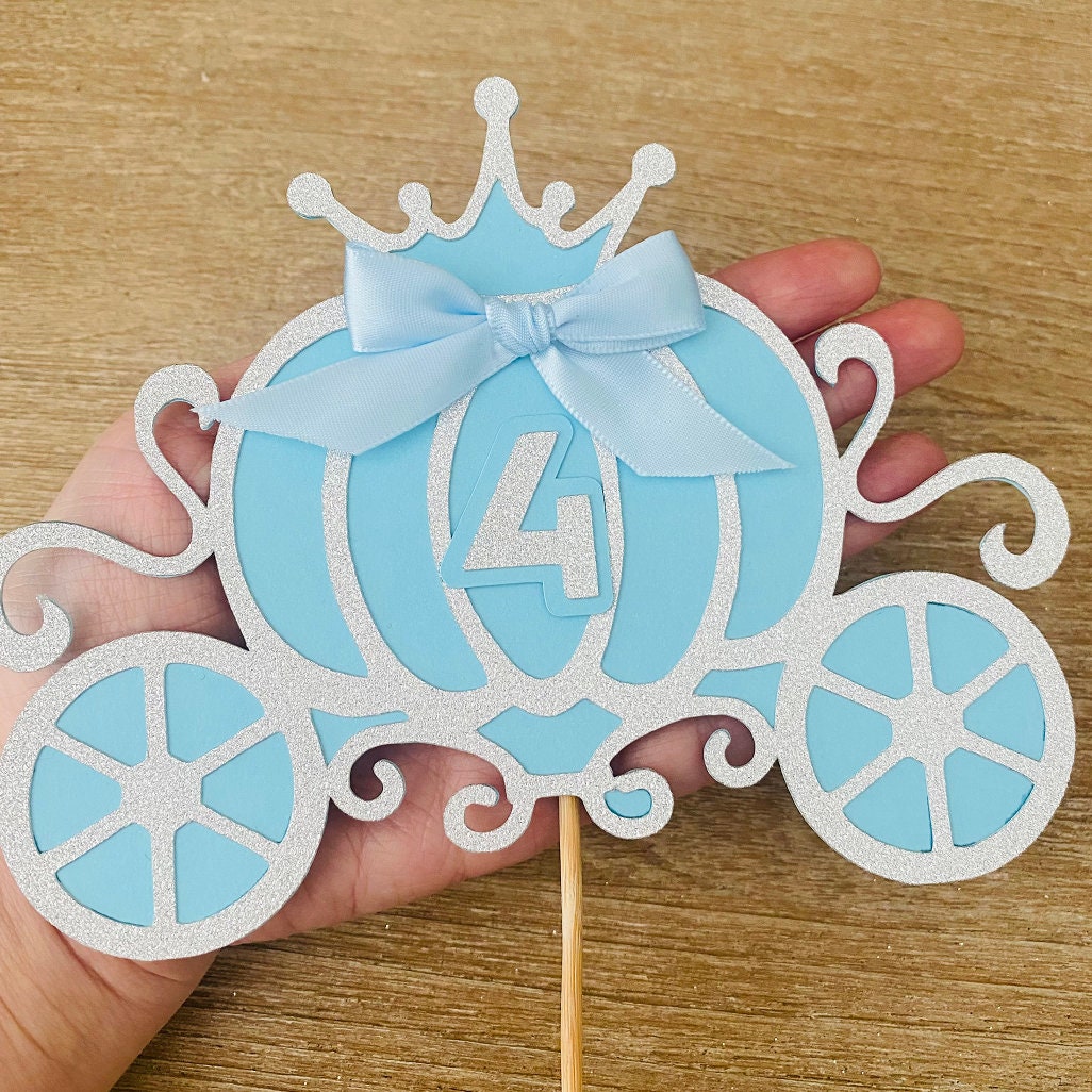 Princess Carriage Blue Personalized Number Birthday Party Decor Cake ...